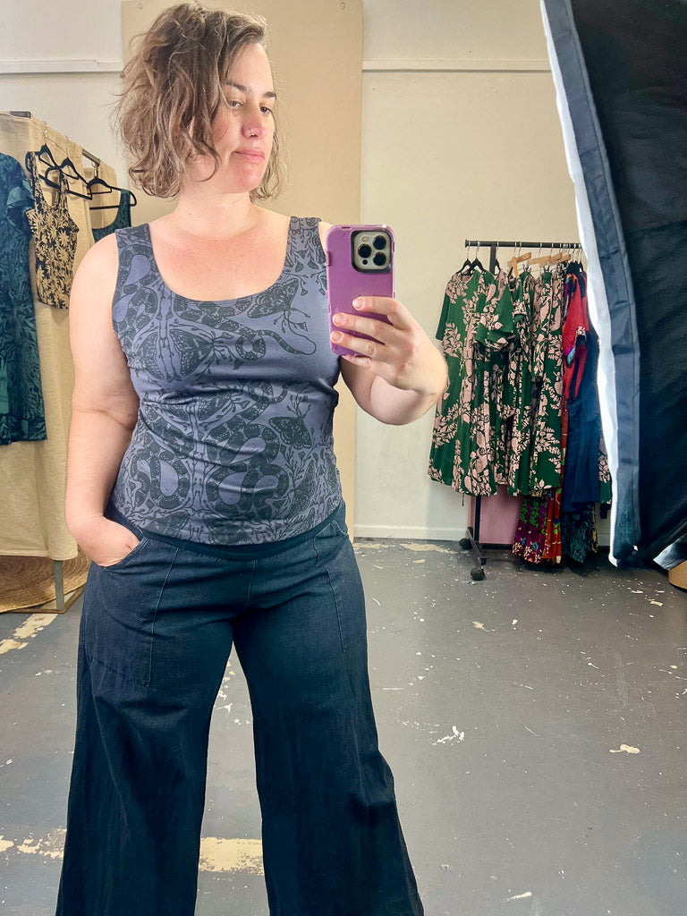 Organic Stretch Tank - Nightwalk Dark – Slow Fashion Australia